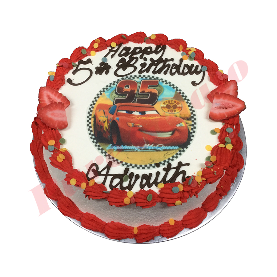 Cars Cake Smooth Cream Red Piping Cars Image Dot Sprinkles Pure 