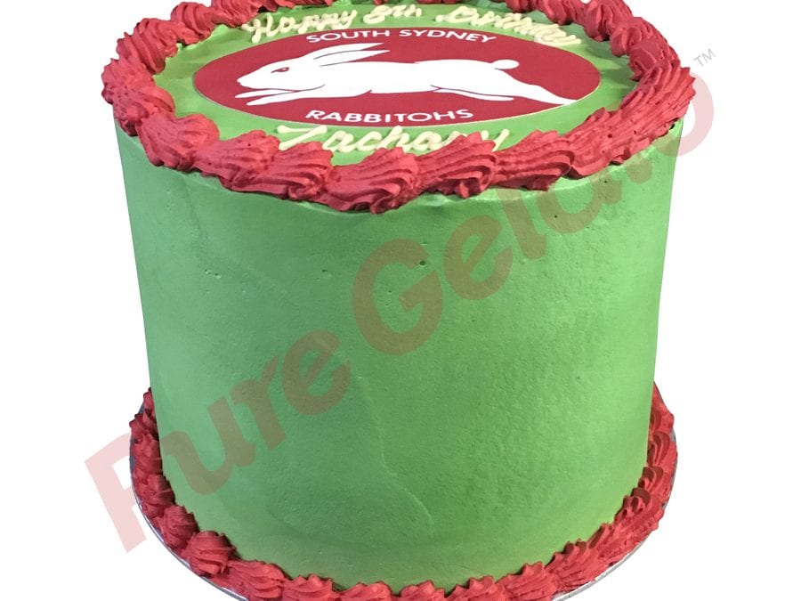 Triple Stack Cake Green Cream Red Piping+Rabbitohs image - Pure Gelato ...