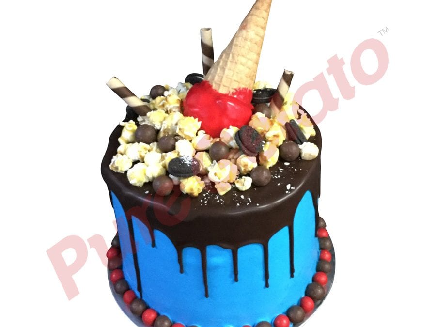 Upside Down cone cluster choc drip triple Stack blue Cream+Jaffa ...